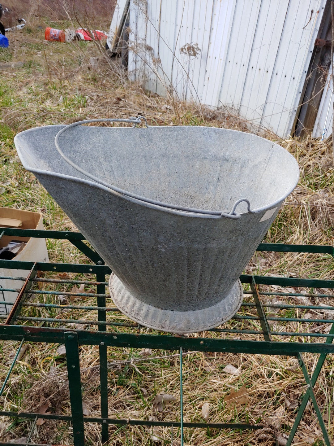 Vintage Galvanized Ash Charcoal Bucket With Handle/planter Garden Decor ...