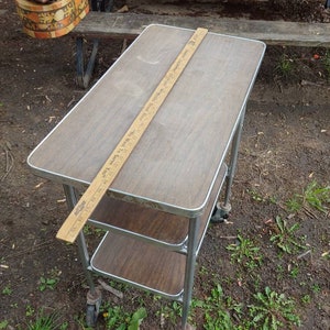 Vintage stainless steel wood hospital table 3 tier woodgrain | Etsy