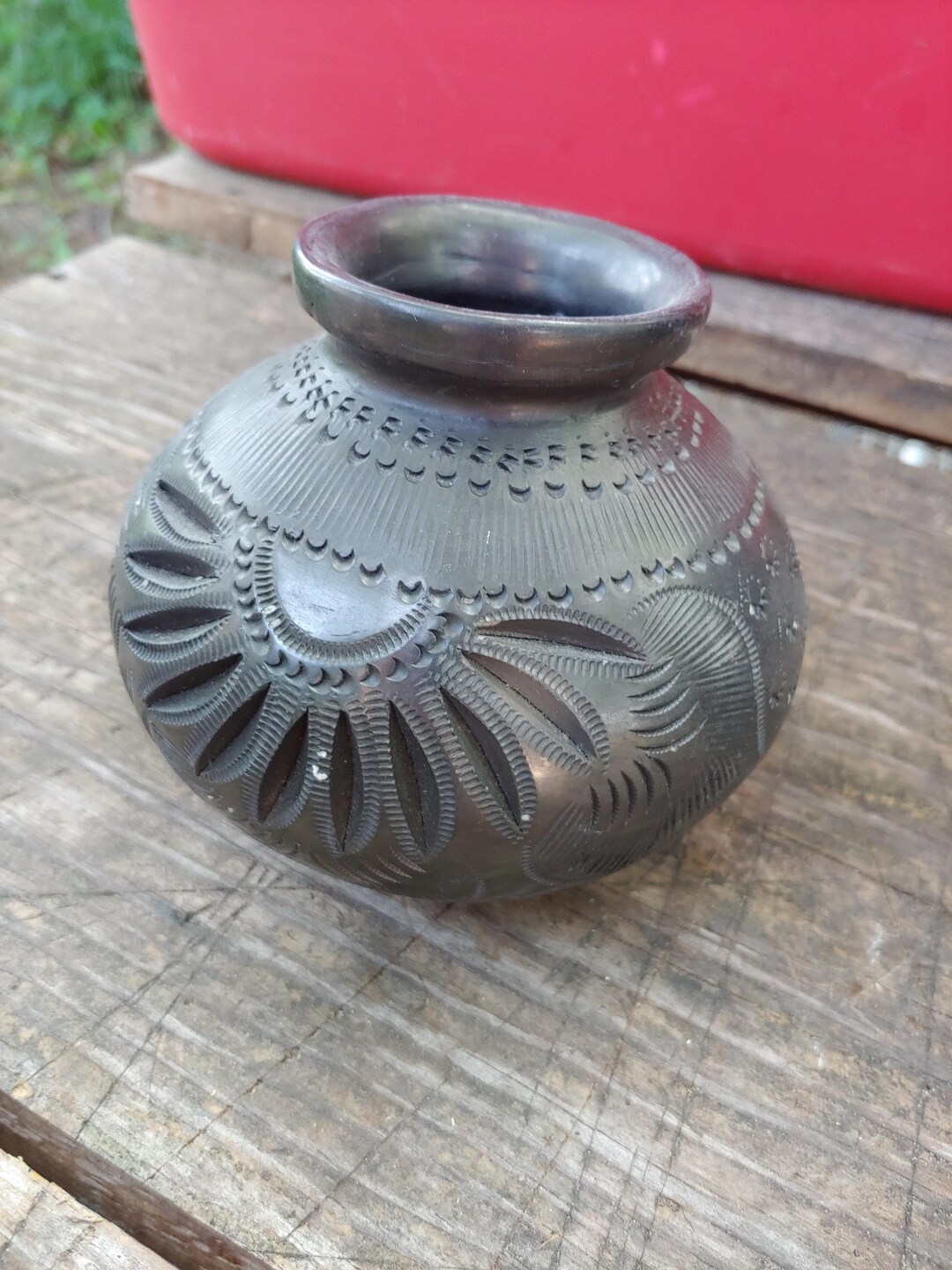 Barro Negro Oaxaca Black Pottery Vase With Lovely Floral Imprints on ...