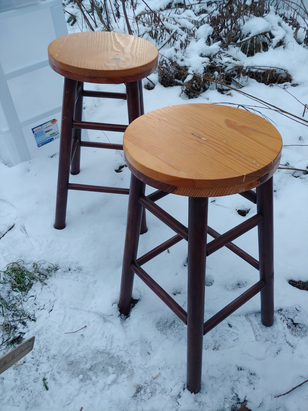 2 Wood Stools Two Rung Bar Stool Peg Leg Stool Solid Wood - Etsy