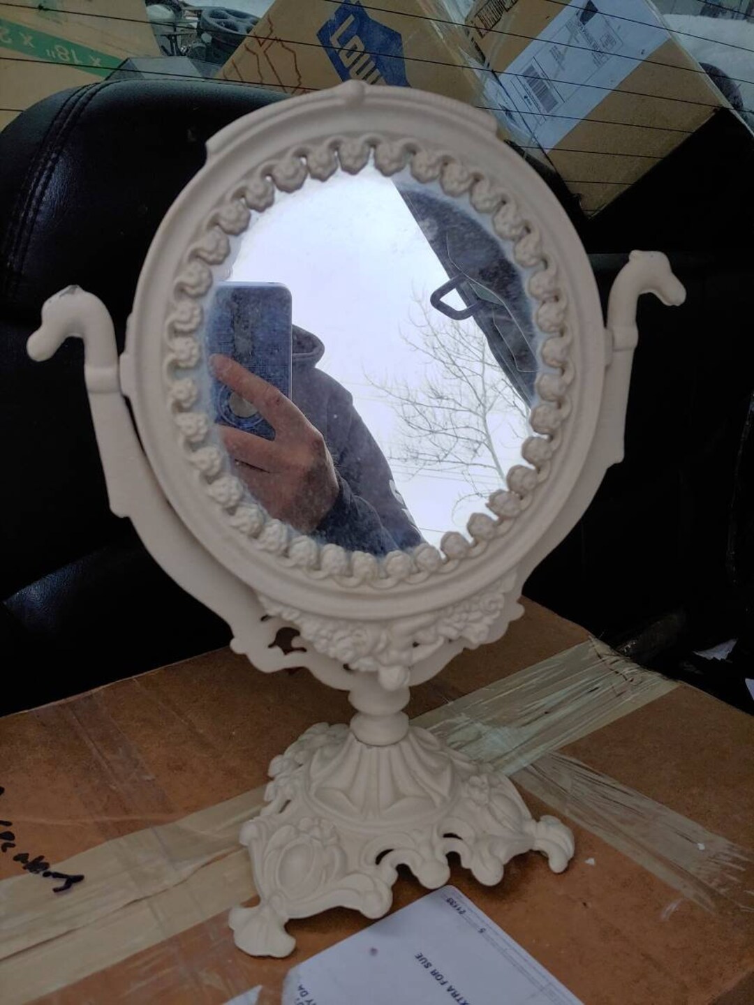Iron Art Vintage Cast Vanity Stand Mirror Old JM 9 Golden Nouveau ...