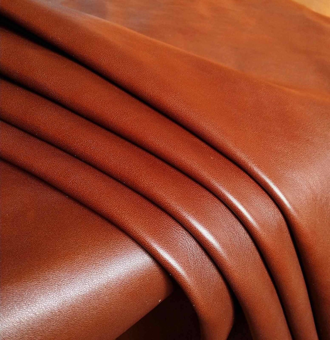 ITALIAN BRIGHT BROWN Color Leather Sheets Cognac Color Leather Silky ...
