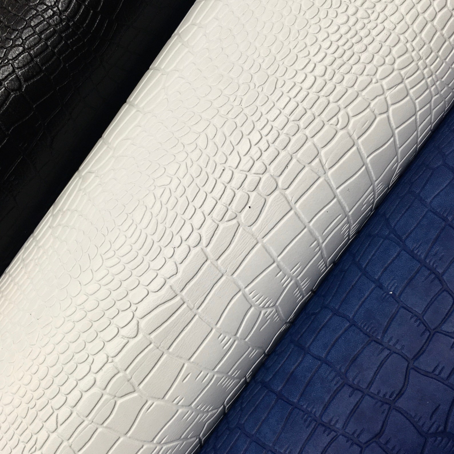 ITALIAN LEATHER Crocodile Emboss Leather Black/blue/white | Etsy