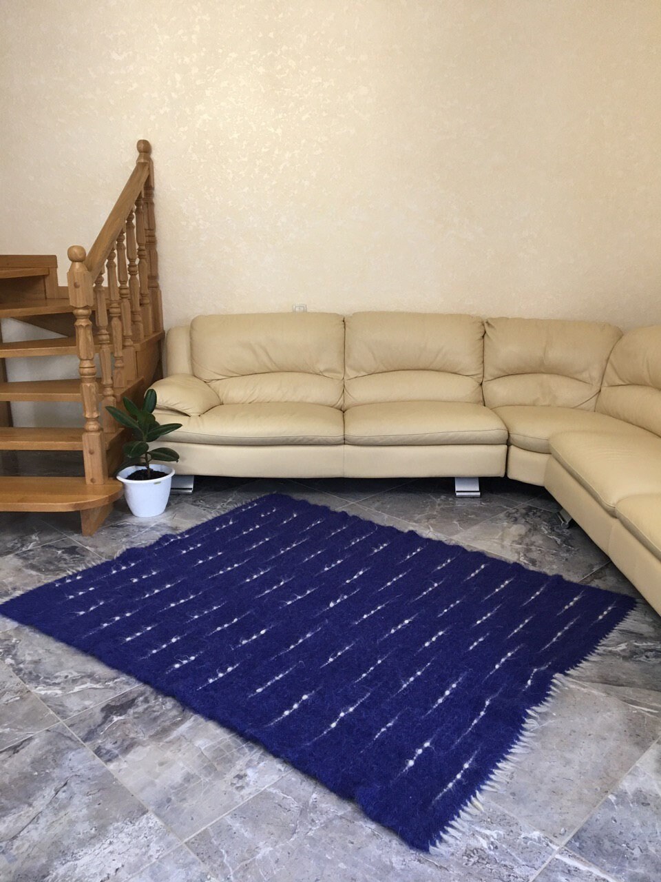Royal Blue Wool Blanket Throw Queen Size, Modern Chunky Winter ...