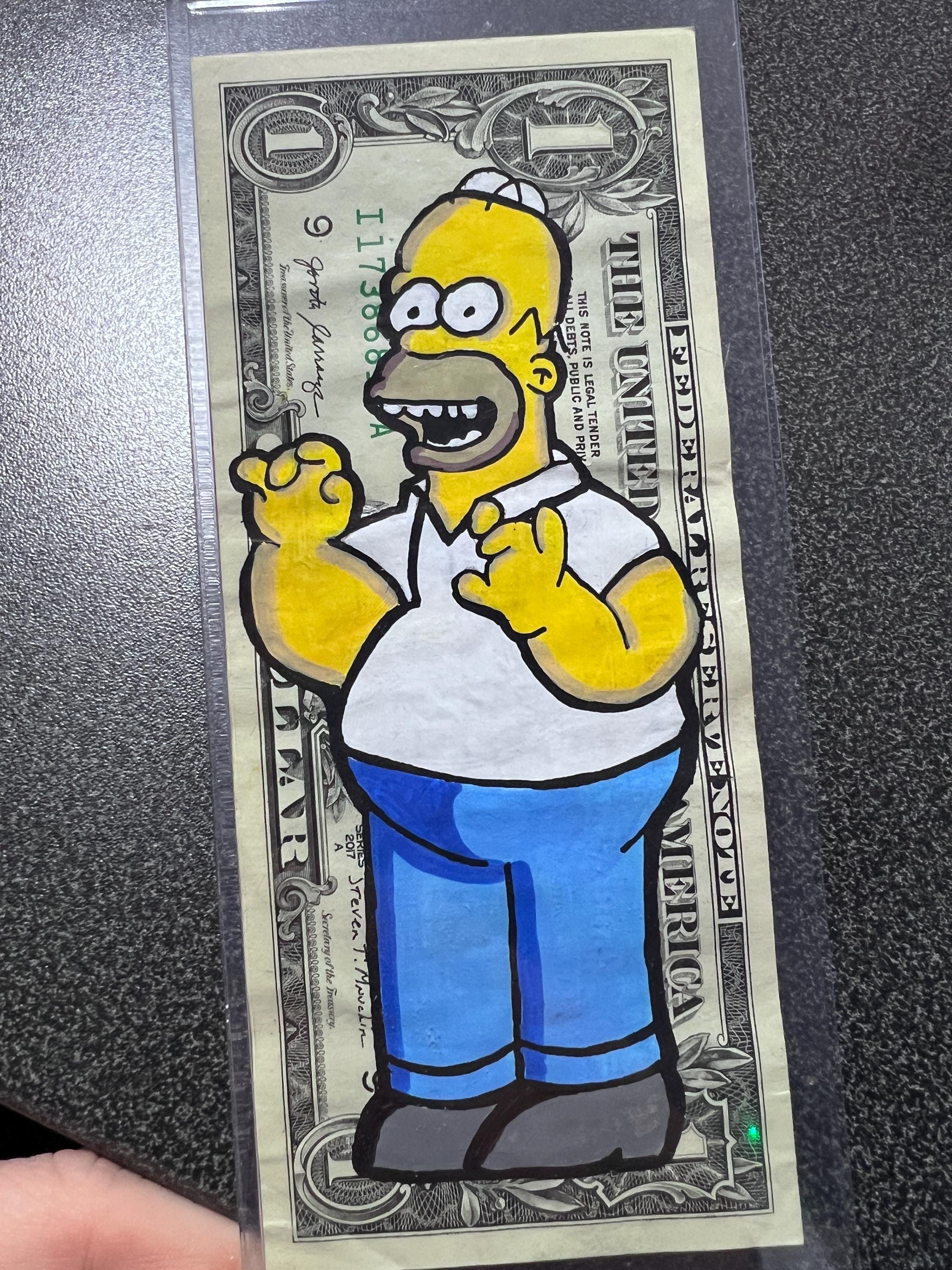 Dollar Bill Custom Art - Homer Simpson - Cartoon the Simpsons - Money ...