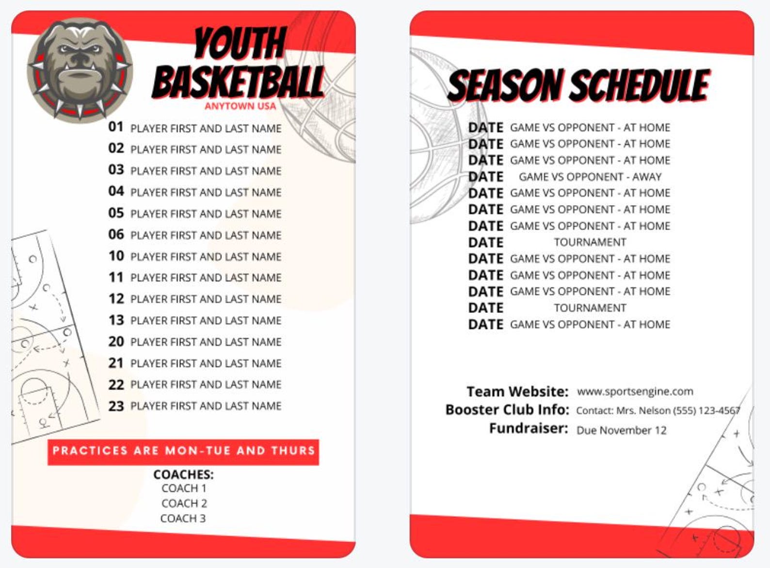 Customizable Basketball Roster Template: Team Roster Card (digital ...