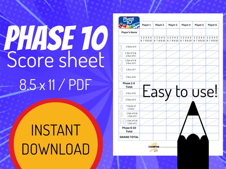 Phase 10 Scorecard: Printable PDF Score Sheet (8.5 X 11) - Etsy