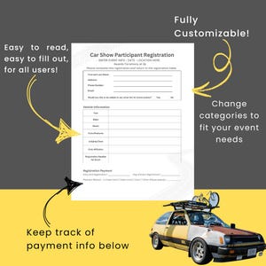 Car Show Registration Sheet: Customizable Automotive Event Printable ...