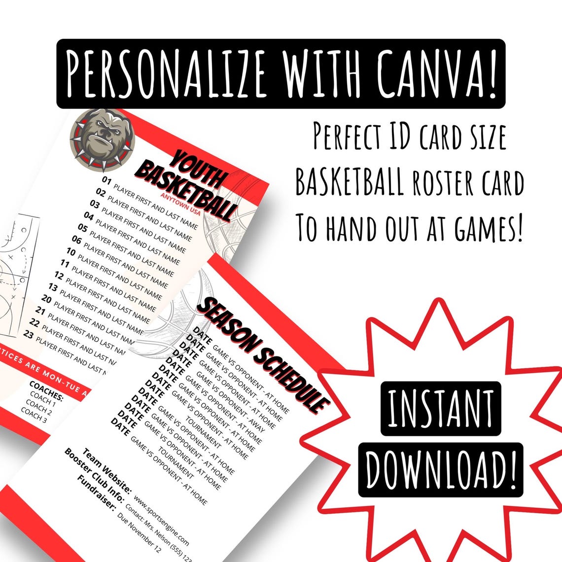 Customizable Basketball Roster Template: Team Roster Card (digital ...