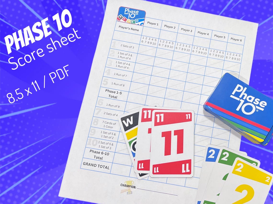 Phase 10 Scorecard: Printable PDF Score Sheet (8.5 X 11) - Etsy