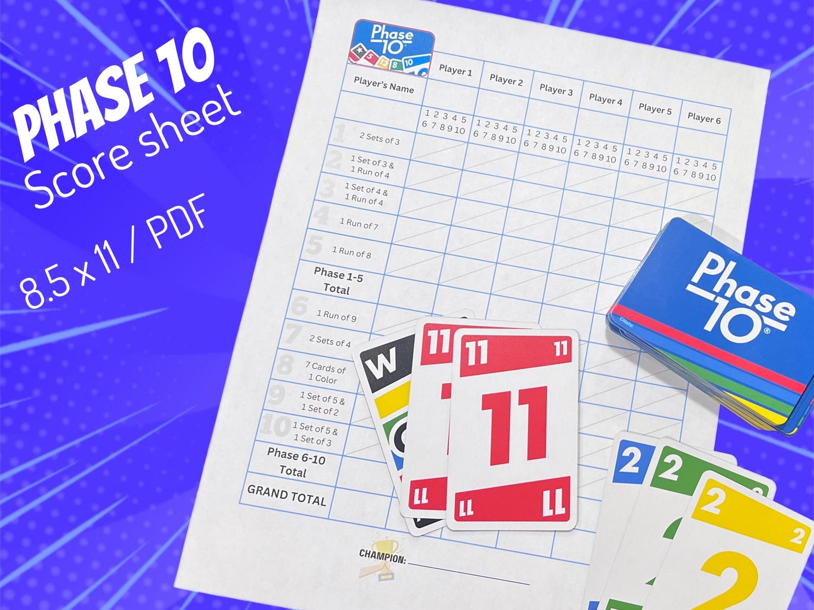 Phase 10 Scorecard: Printable PDF Score Sheet (8.5 X 11) - Etsy