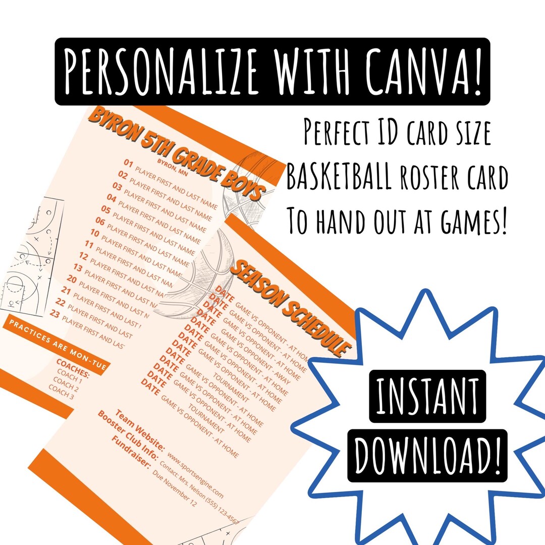 Customizable Basketball Roster Card Template (digital Download) - Etsy
