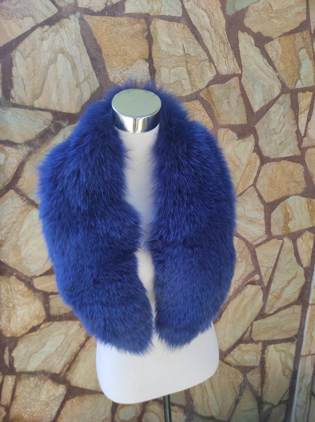 Blue Fur Collar Real Fox Fur Collar Real Fur Scarf Fur Wrap Fur Shawl ...