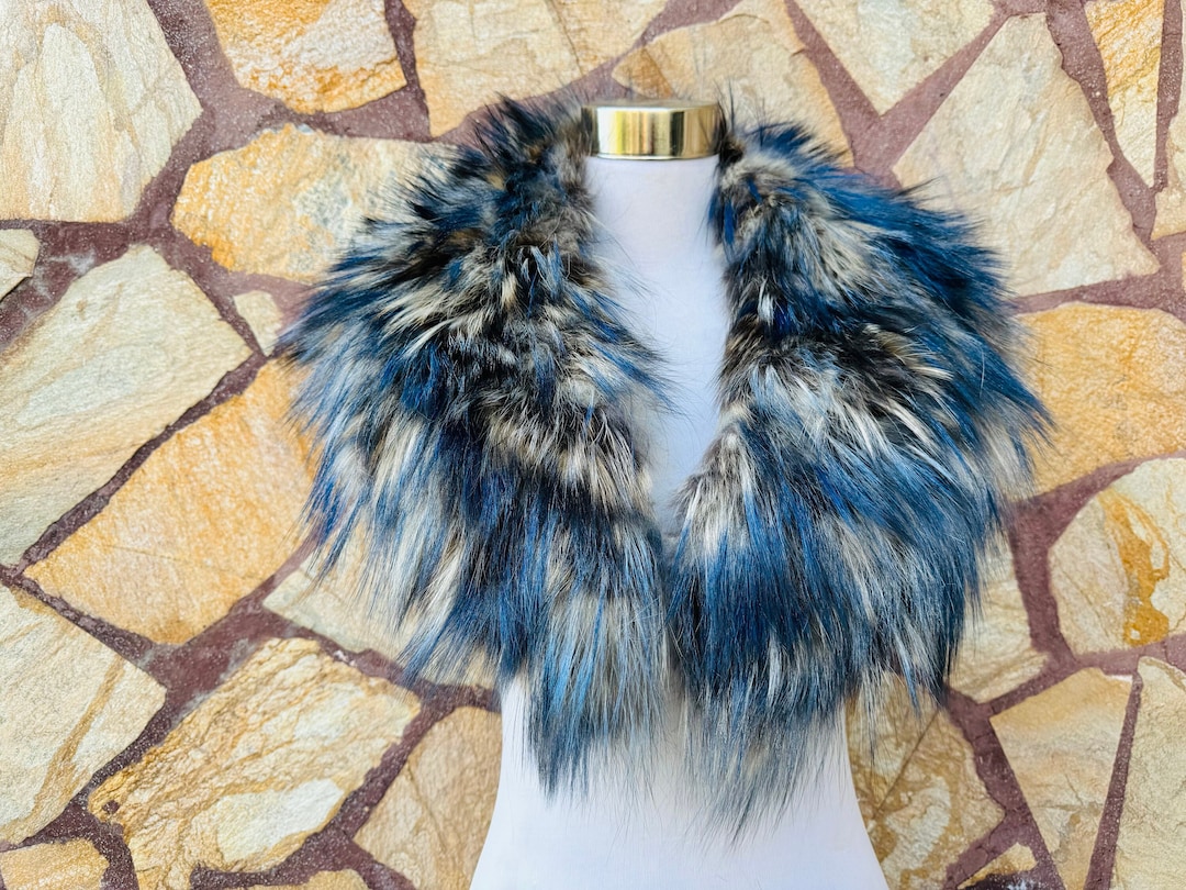 Real Fox Fur Collar • Genuine Fur Collar Blue Beige • Real Fur Scarf ...