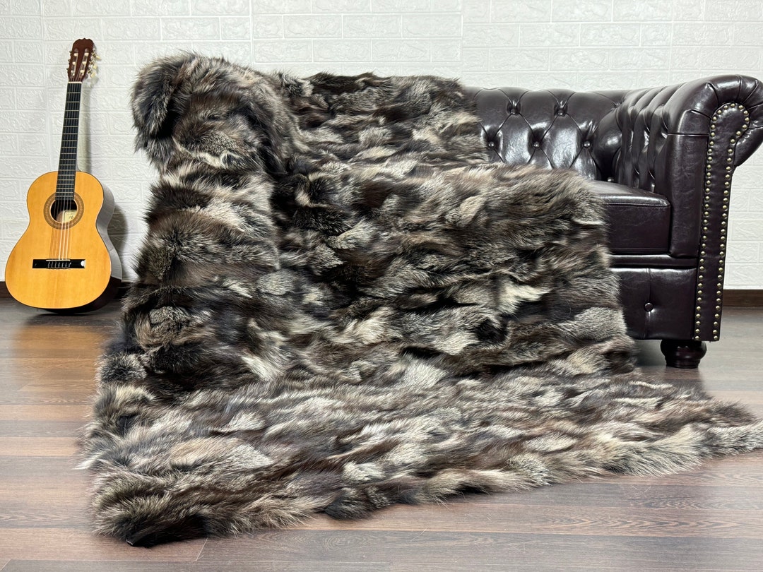Real Brown Fur Blanket Personalized Fox Fur Blanket Throw Handmade ...