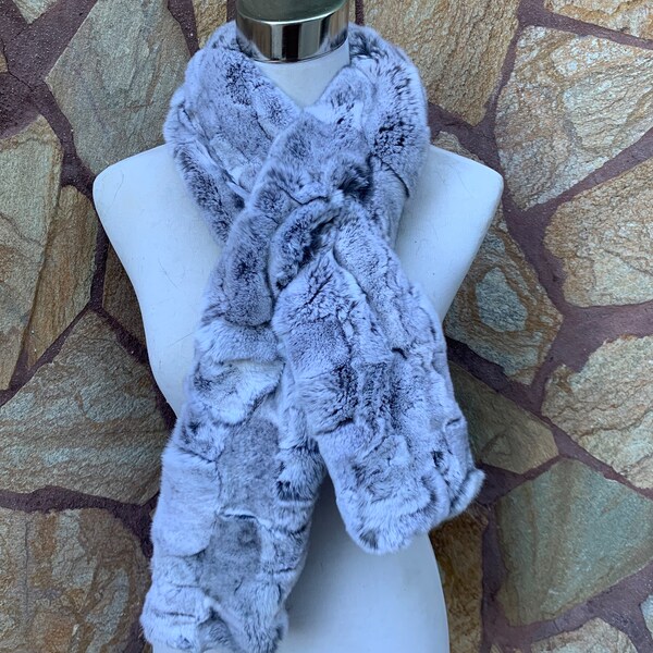 Grey Rabbit Fur Scarf - Etsy