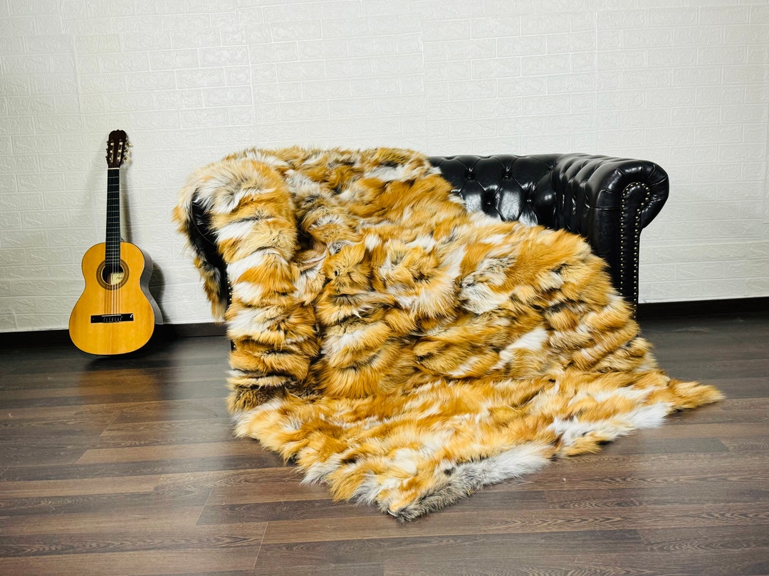 Real Fur Blanket Personalized Fox Fur Blanket Throw Handmade Genuine ...