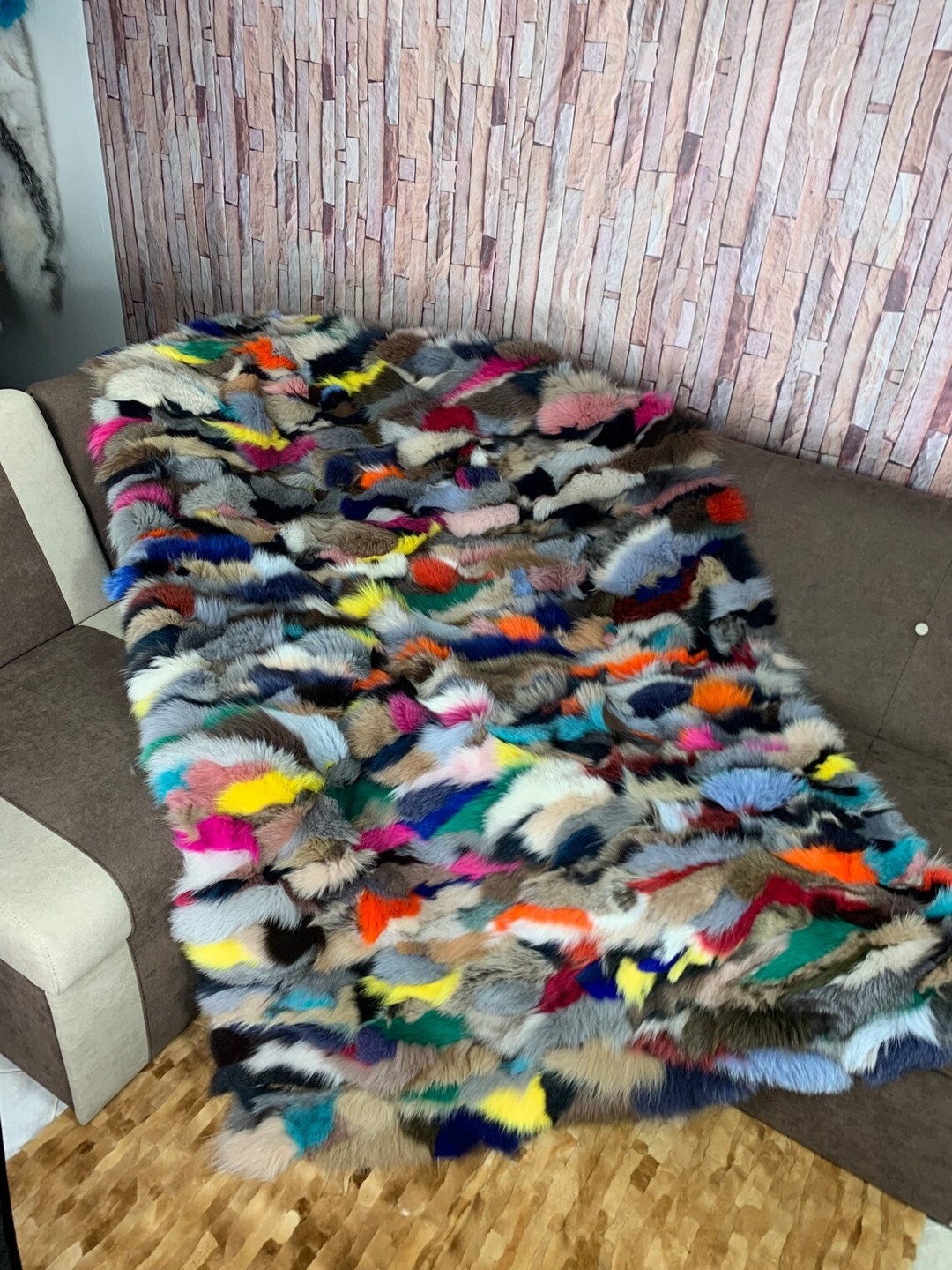 Real Colorful Fur Blanket Personalized Fox Fur Blanket Throw Handmade ...