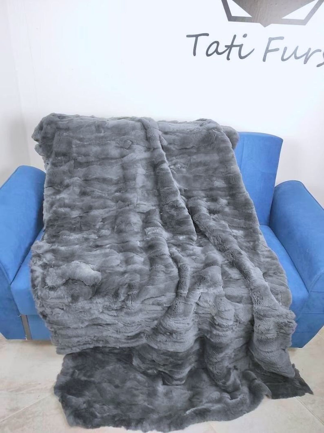 Real Gray Rabbit Fur Blanket Throw Personalized Handmade Fur Sofa Cover ...