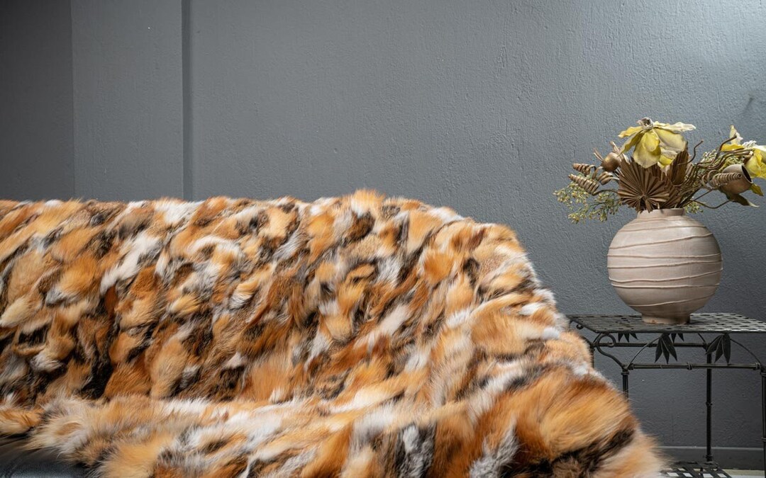 Real Fox Fur Throw • Personalized Genuine Fur Throw Rug • Housewarming ...