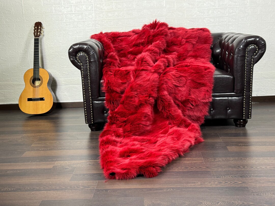 Real Fox Fur Throw Red • Personalized Genuine Fur Throw Rug ...