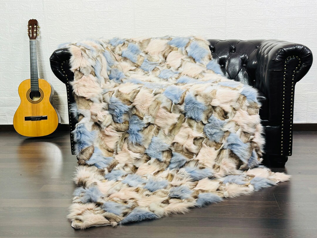 Luxury Real FOX FUR Throw Blanket Colorful Large Area Rug Genuine Fur ...