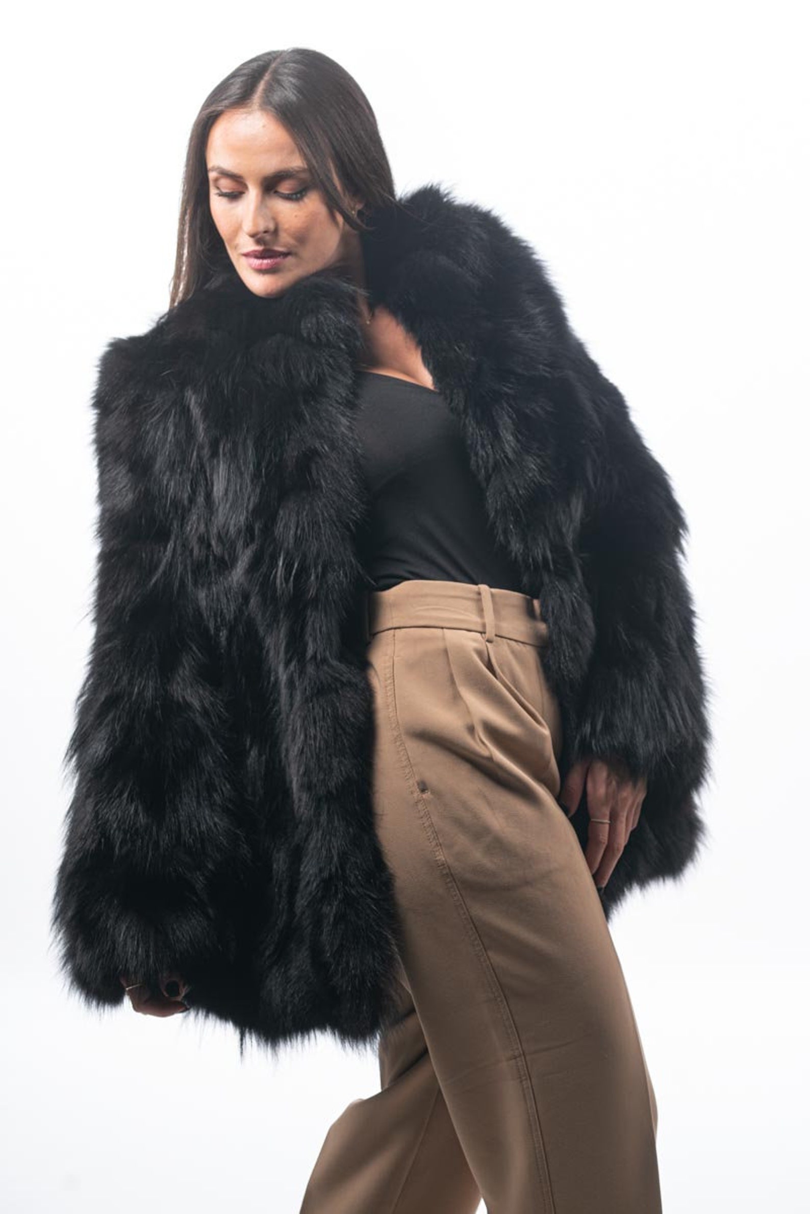 Real Black Fox Fur Coat for Women • Personalized Fox Fur Jacket ...