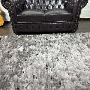 GORGEOUS Real Gray Rex RABBIT FUR Throw • Large Fur Area Rug • Rabbit ...