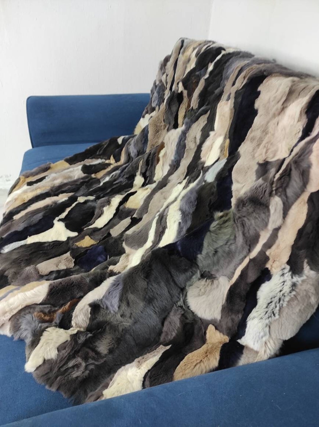 Couverture en vraie fourrure de lapin Rex • Cadeau de pendaison de ...