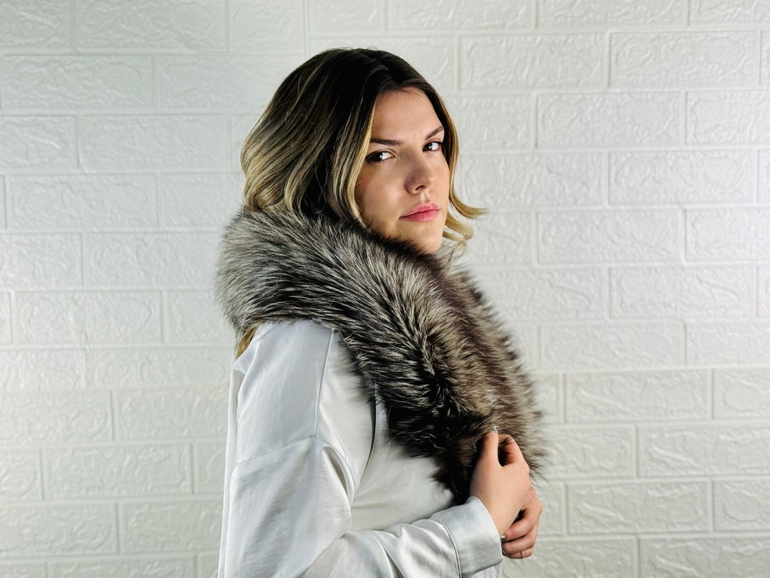 Genuine Real Fox Full Skin Fur Collar Silverdetachable Stylish ...