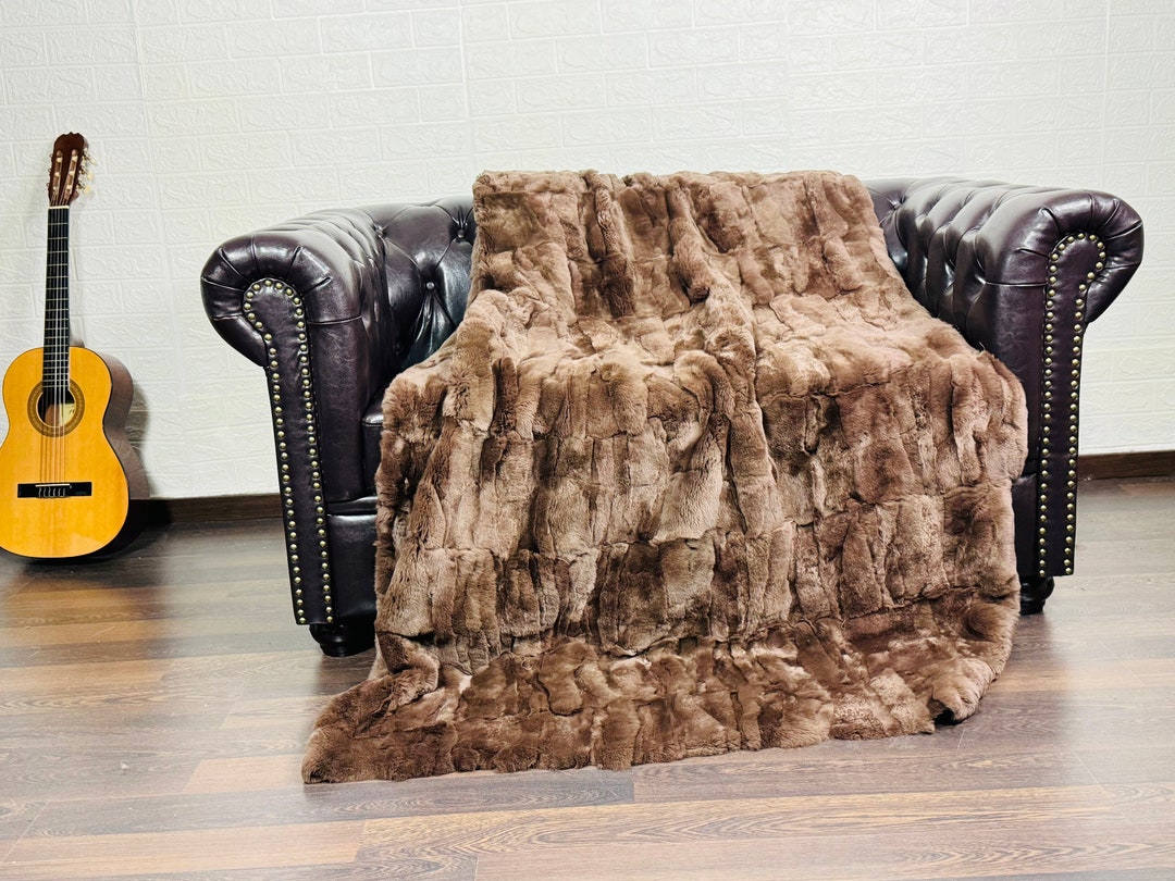 Luxurious Rex Rabbit Fur Blanket Throw Brown • Personalized Handmade ...