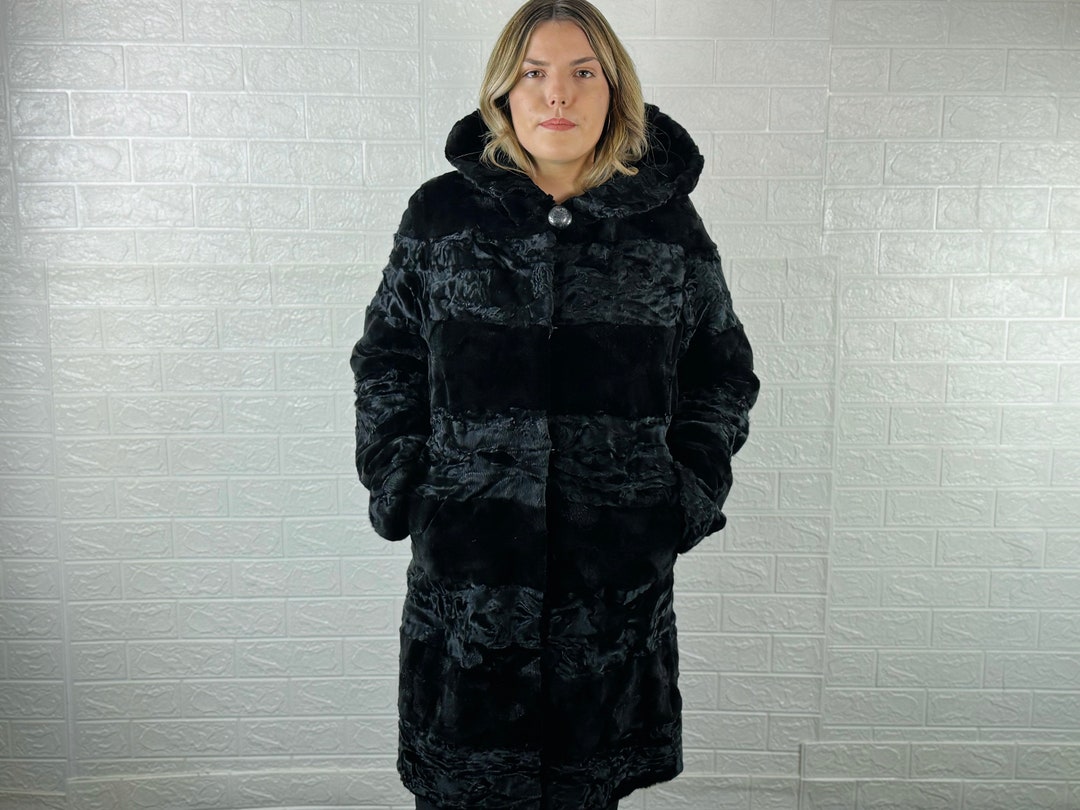 GORGEOUS Real Black Pelt Mink With Astrakhan Fur Coat for Women With ...