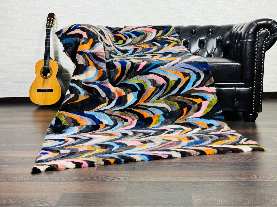 Real Colorful Mink Fur Throw 47x88 in • Personalized Genuine Fur Throw ...