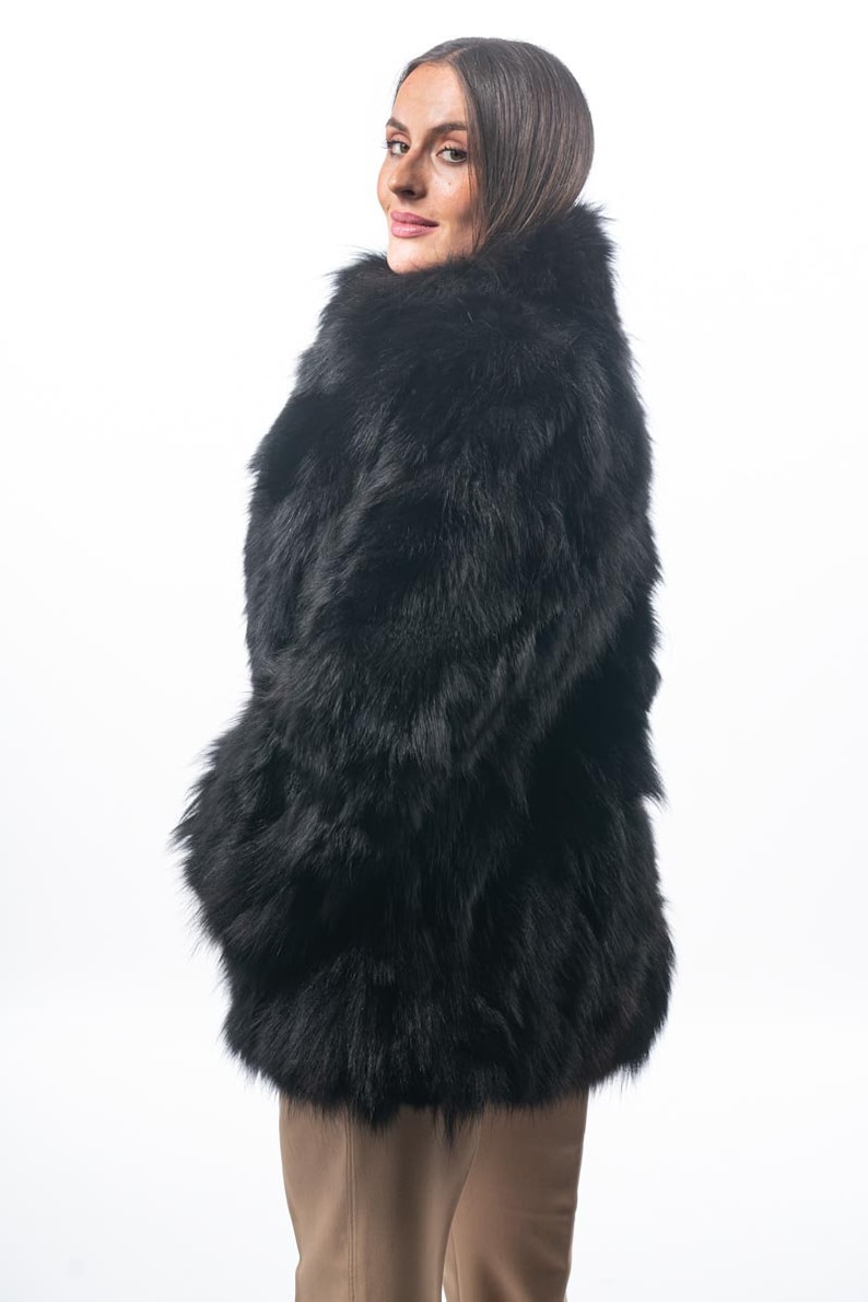 Real Black Fox Fur Coat for Women • Personalized Fox Fur Jacket ...