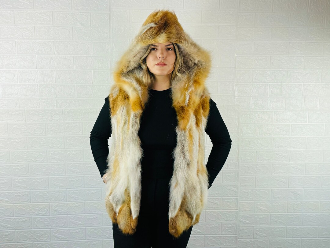 Luxurious Red Canadian Fox Fur Vest Hooded - Luxurious Winter Coat ...