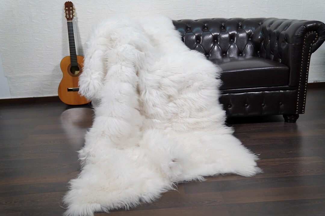 Fluffy White Sheepskin Alpaca Fur Throw Blanket Handmade Real Fur ...