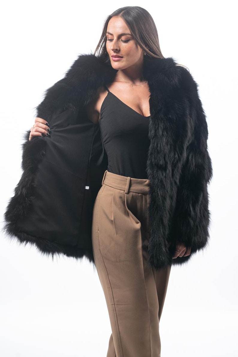 Real Black Fox Fur Coat for Women • Personalized Fox Fur Jacket ...