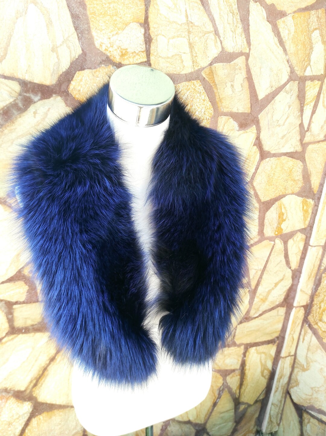 Blue Fur Collar • Real Fox Fur Collar • Real Fur Scarf • Fur Wrap • Fur ...