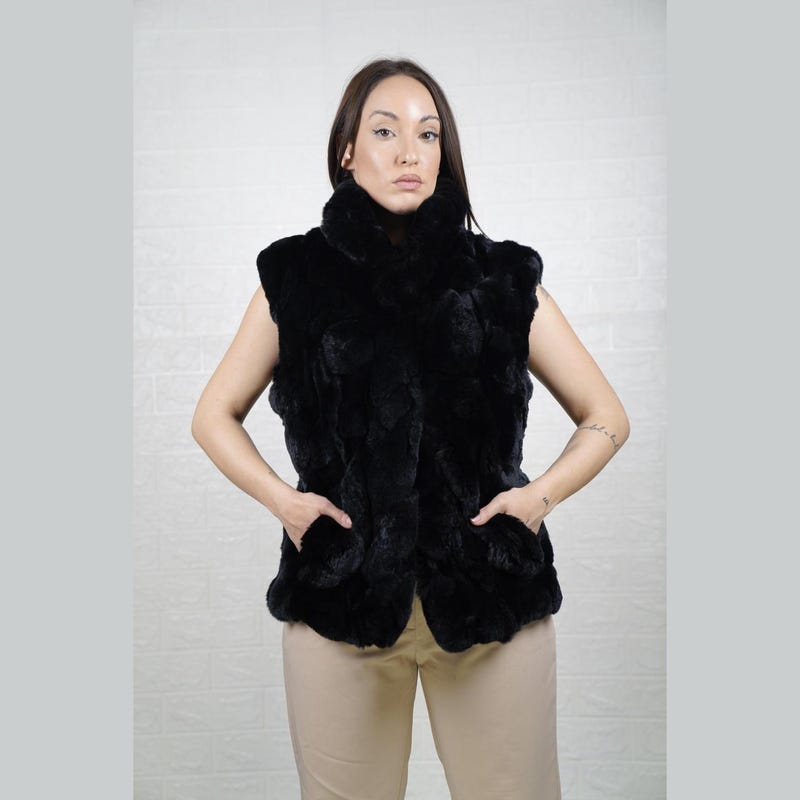 Black Fur Rabbit Vest - Etsy