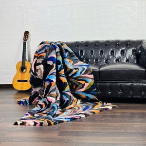 Real Colorful Mink Fur Throw 47x88 in • Personalized Genuine Fur Throw ...