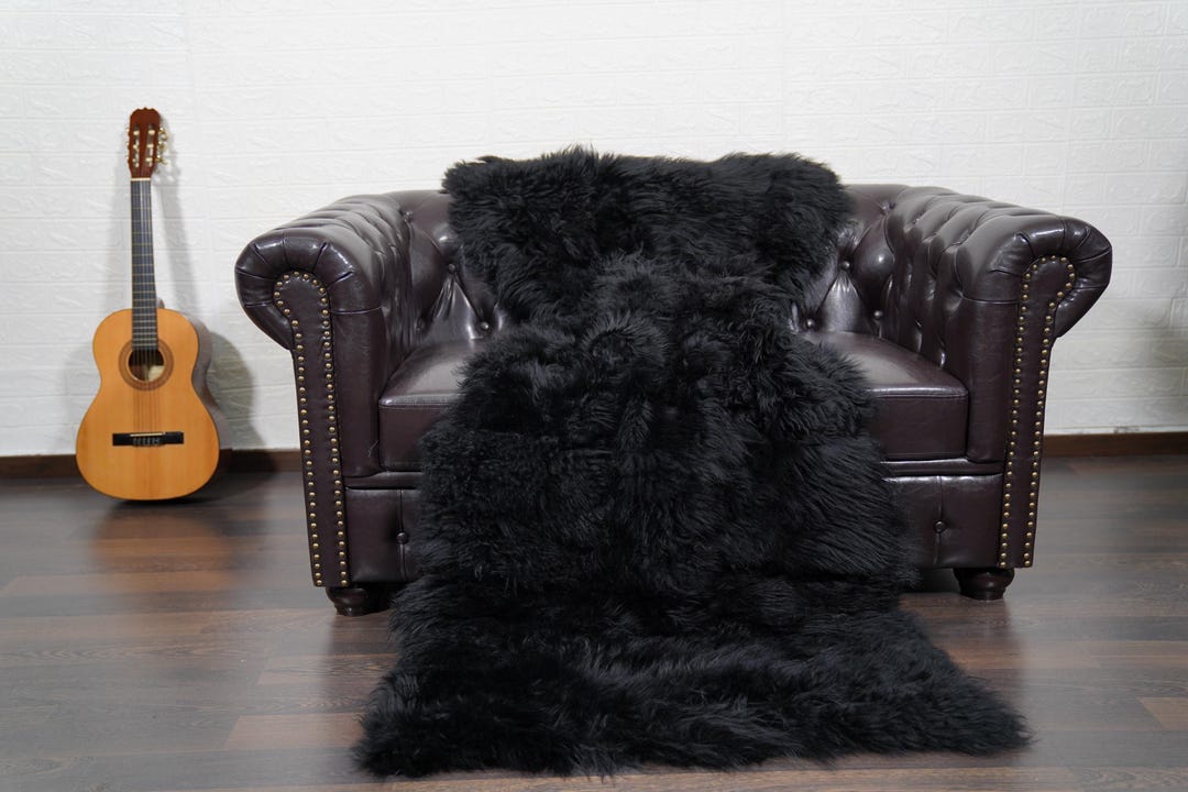 Luxurious Black Alpaca Fur Throw Blanket Sheepskin Wool Handmade Real ...