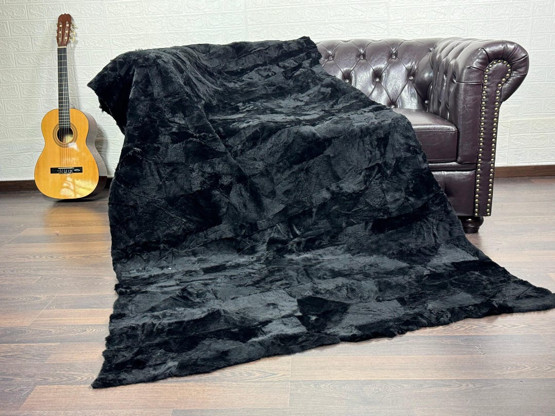 EXCLUSIVE Real SHEEPSKIN FUR Throw Blanket Black • Large Area Rug ...