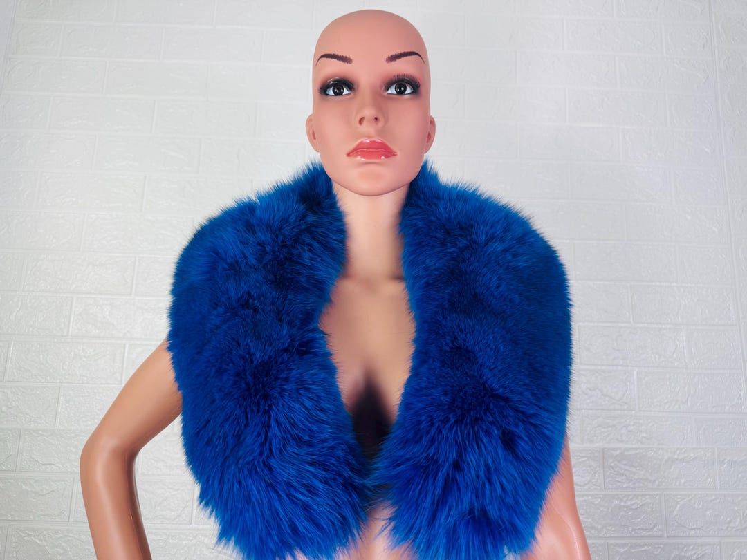 Unique Blue Electric Real FOX FUR Collar • Handcrafted Winter Fashion ...