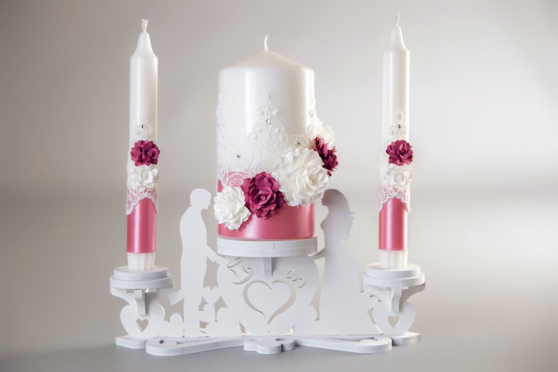 Wedding Unity Candle Set With Holder for Ceremony Flower Fancy - Etsy