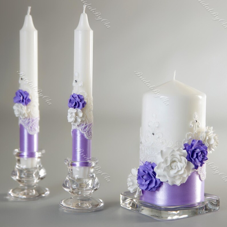 Unity Candle Set for Wedding With Holders Lace & Floral Candles - Etsy