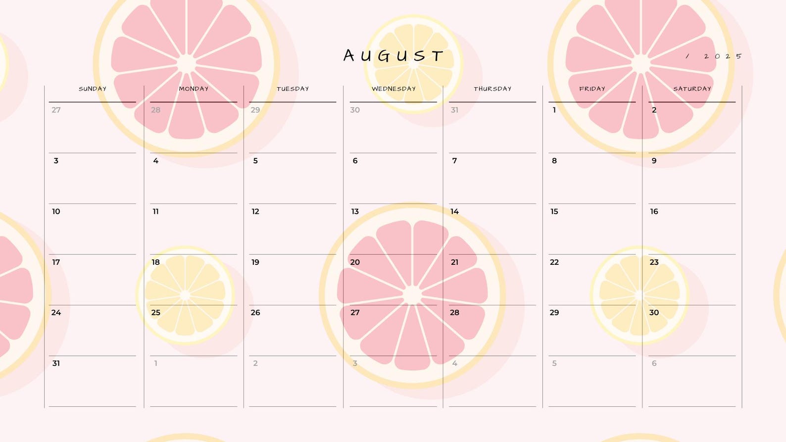 August Citrus 2025 Calendar Month - Etsy