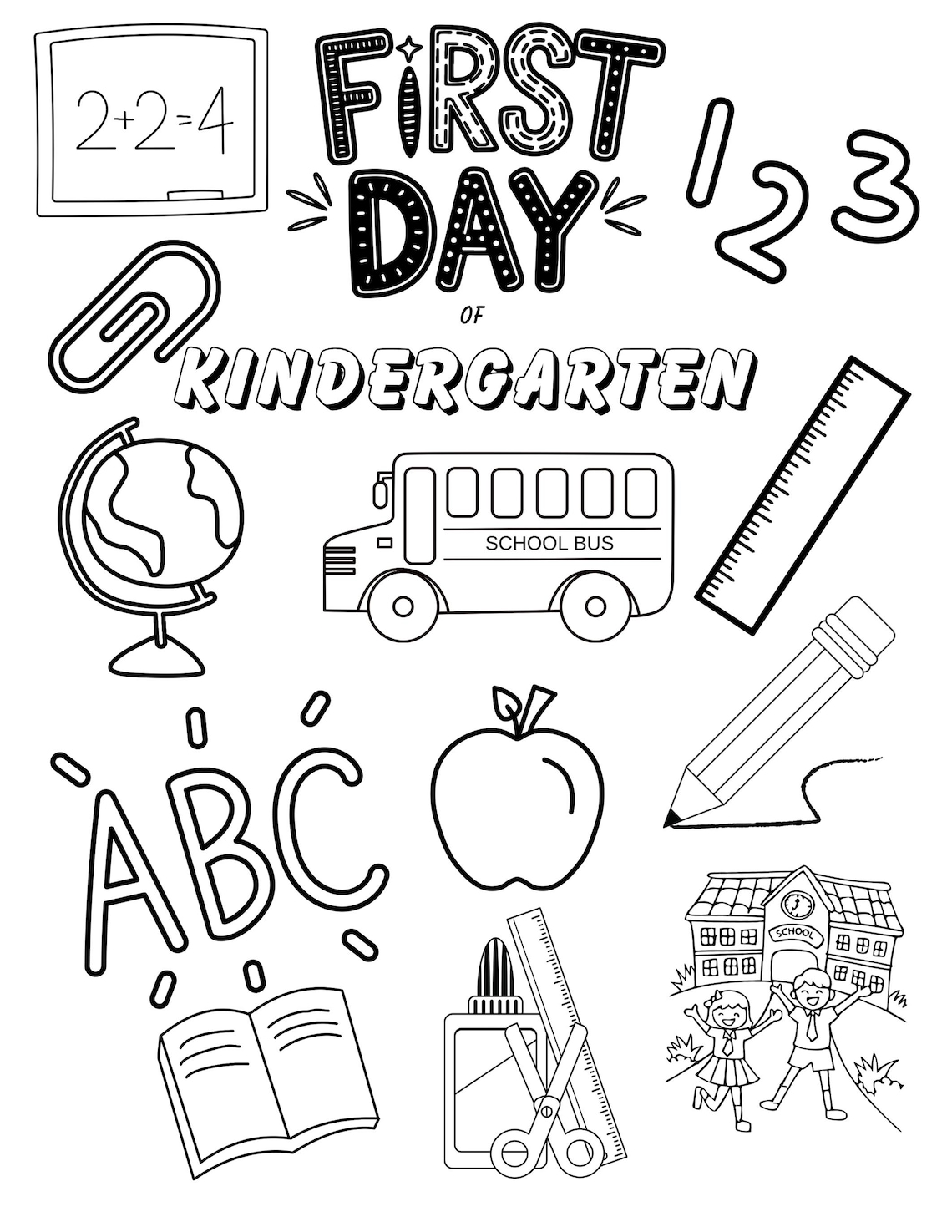Kindergarten Coloring Page. First Day of Kindergarten. - Etsy