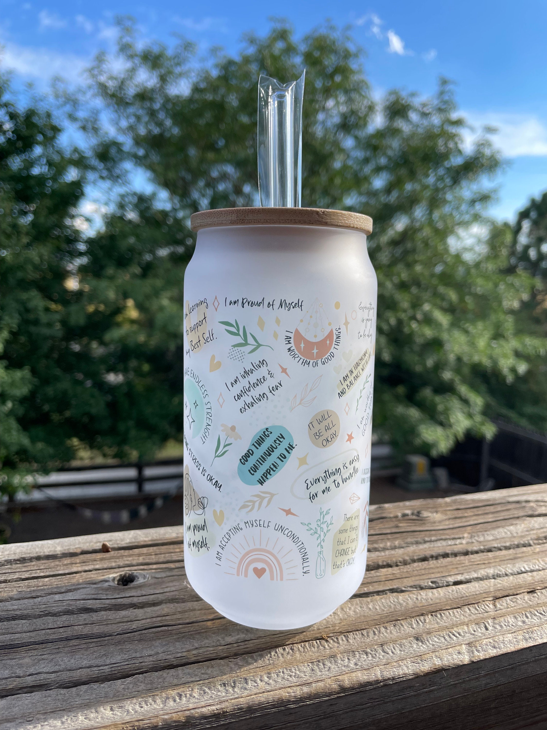 Positive Self-love Frosted Glass Cup Glass Cup Affirmations Cup ...