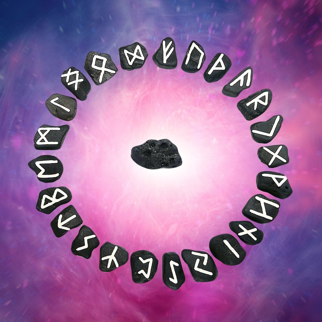 Viking Elder Futhark Rune Oracle, Dark Gray to Black Lava Stones ...