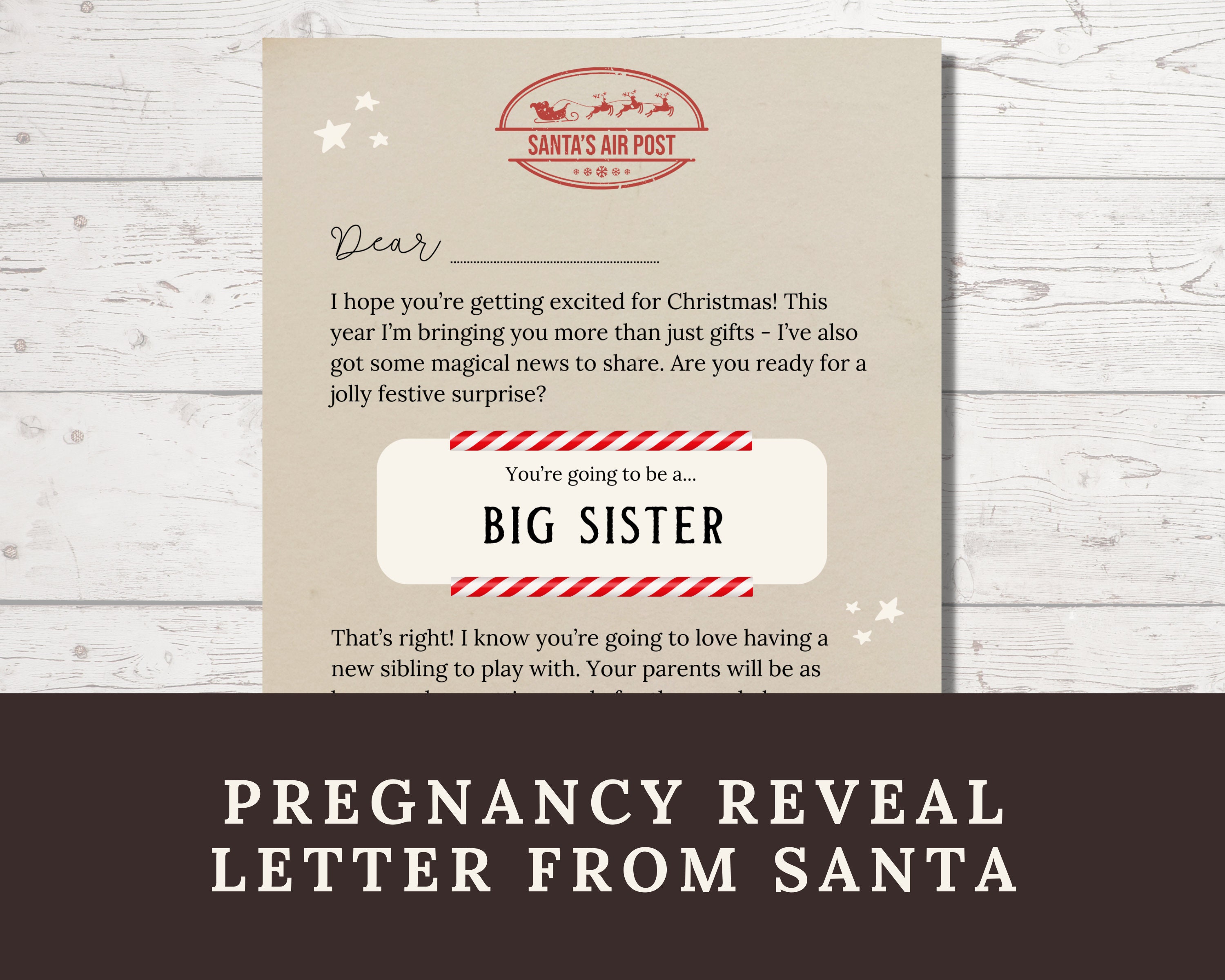 Christmas Pregnancy Announcement Letter From Santa for Big Brother or ...